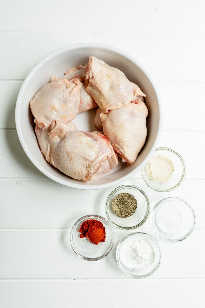 The Juiciest Crispy Chicken Thighs Made with baking powder.
